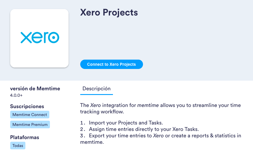 Cómo conectar Xero Projects a Memtime